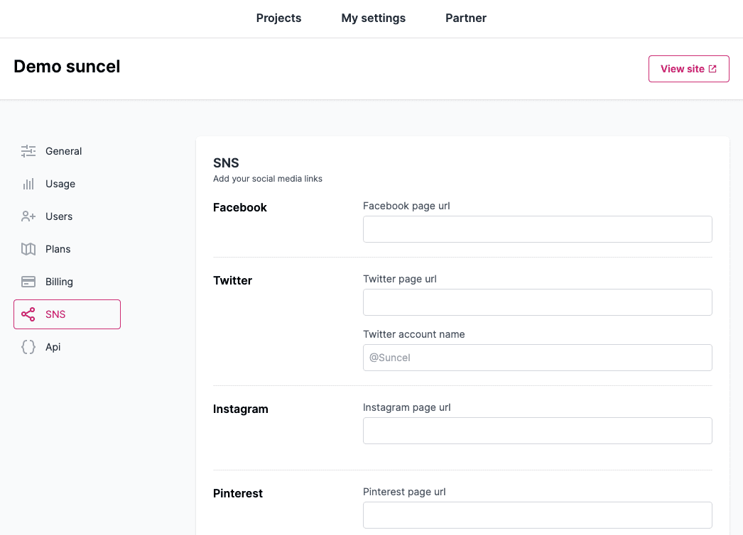 Settings - Suncel Documentation